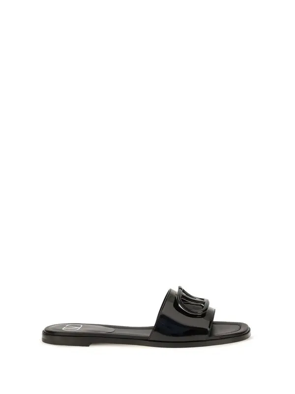 Valentino Garavani Vlogo Patent Leather Slide Sandals - Black