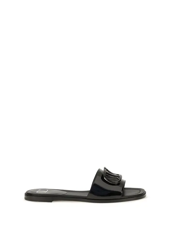 Valentino Garavani Vlogo Patent Leather Slide Sandals - Black