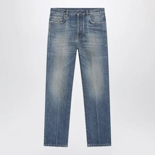 Versace Distressed Straight-leg Jeans In Denim - Blue