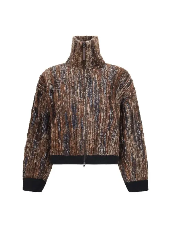 Brunello Cucinelli Perforated Zip Cardigan - Brown
