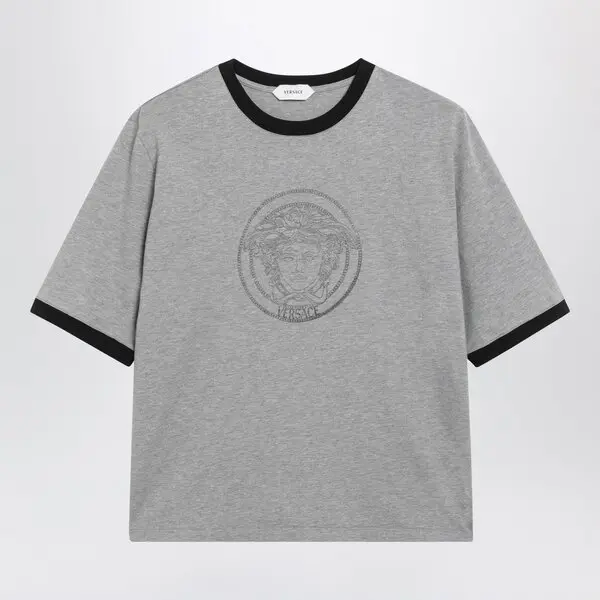 Versace Cotton Jersey T-shirt With Printed Logo - Gray