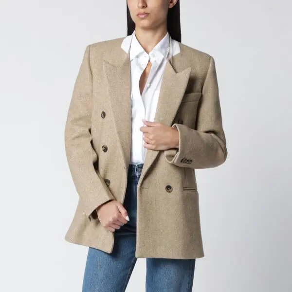 Victoria Beckham Beatrice Double-breasted Jacket In Camel Wool