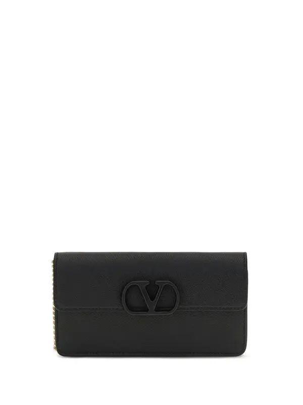 Valentino Garavani Vlogo Signature Grainy Calfskin Chain Wallet - Black