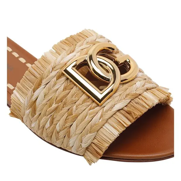 Dolce & Gabbana Raffia Braided Slippers - Gold