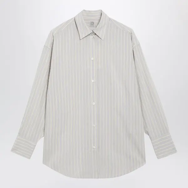 TOTEME Oversized Yellow/sky Blue Striped Shirt In Viscose And Silk - Multicolor