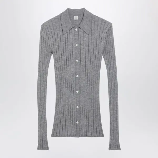 TOTEME Slim Ribbed Shirt In Grey Melange Cashmere And Silk - Gray