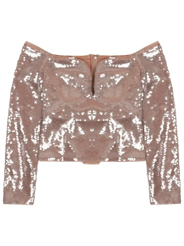 SELF-PORTRAIT Sequined Sleeveless Top - Cream