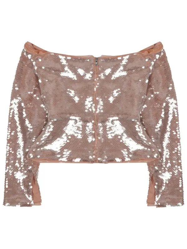 SELF-PORTRAIT Sequined Off The Shoulder Top - Cream