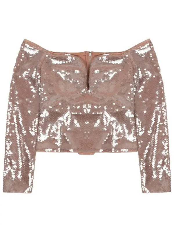 SELF-PORTRAIT Sequined Top - Cream