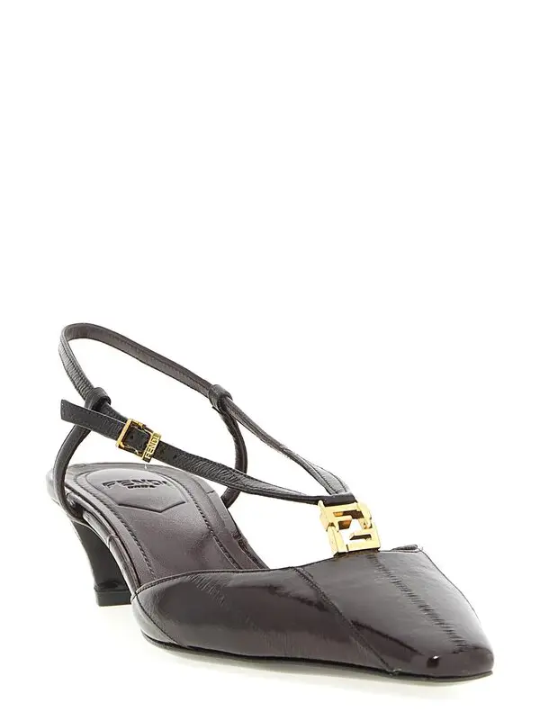 Fendi Ffold Leather Slingback - Brown