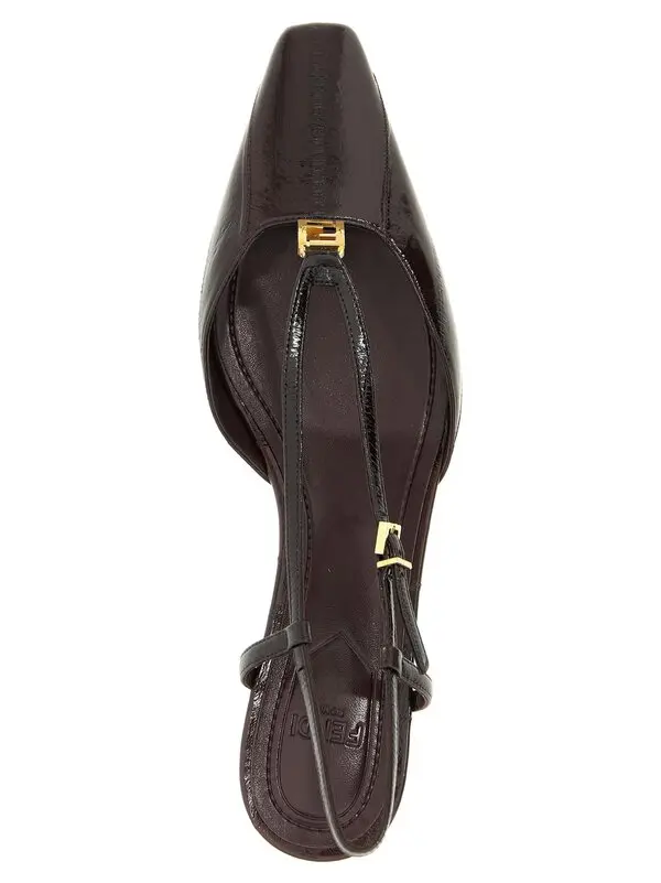 Fendi Ffold Leather Slingback - Brown