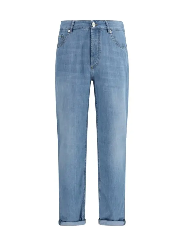 Brunello Cucinelli Jeans In Cotton With Distressed Effect - Blue