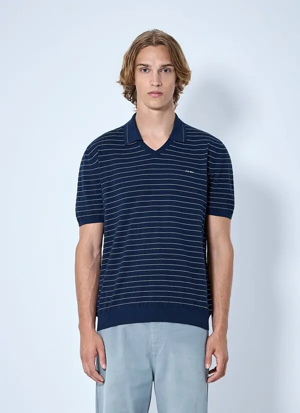 Miu Miu Striped V-neck Polo Shirt