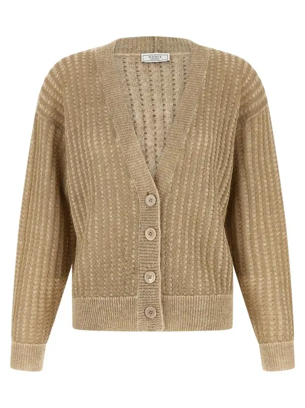 Peserico Waffle Lamé Cardigan - Cream