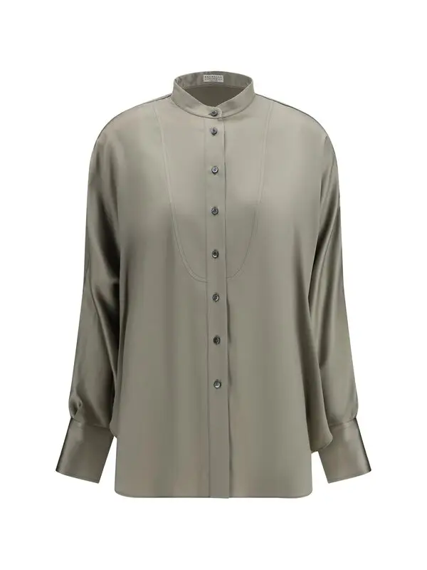 Brunello Cucinelli Silk Shirt With Monili Details - Green