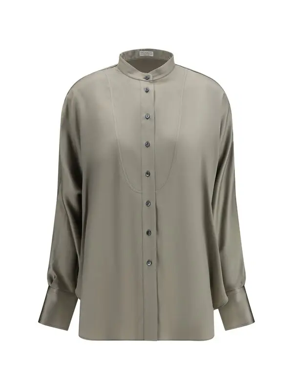 Brunello Cucinelli Silk Shirt With Monili Details - Green