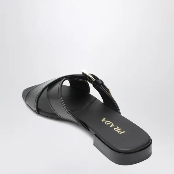 Prada Leather Slider Sandals With Buckle - Black