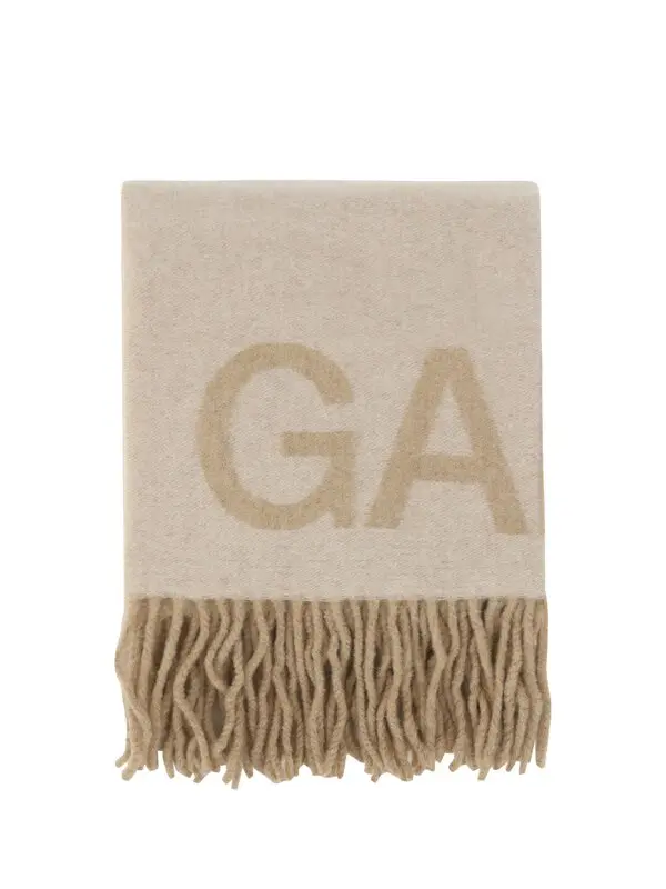 GANNI Fringed Wool Scarf - White