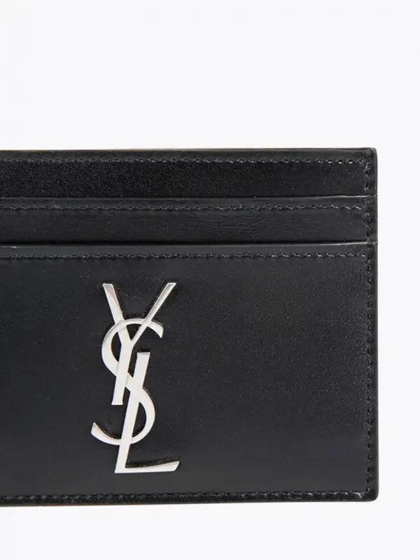 Saint Laurent Cassandre Flat Card Holder In Calfskin With Monogram