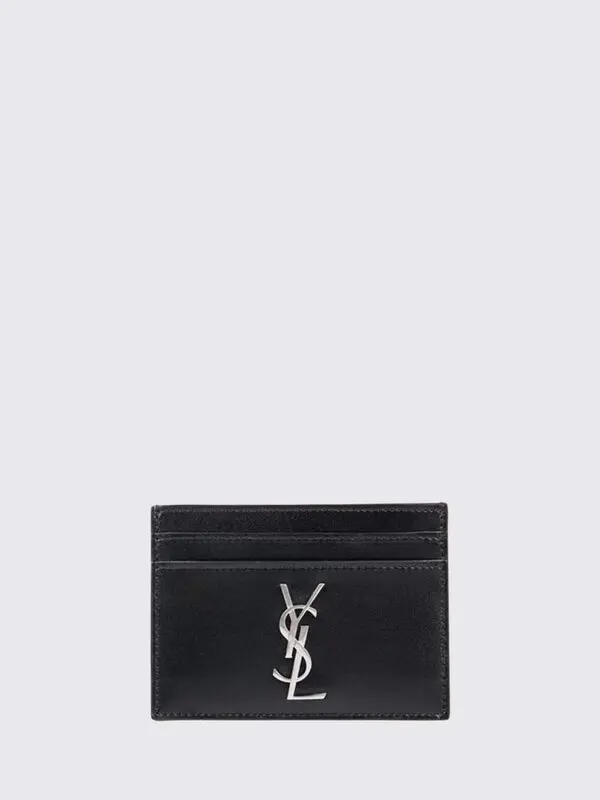 Saint Laurent Cassandre Flat Card Holder In Calfskin With Monogram - Black