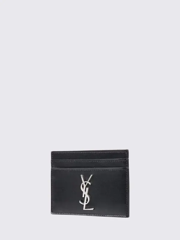 Saint Laurent Cassandre Flat Card Holder In Calfskin With Monogram - Black