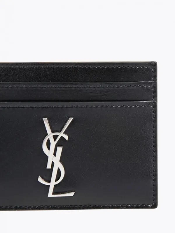 Saint Laurent Cassandre Flat Card Holder In Calfskin With Monogram - Black