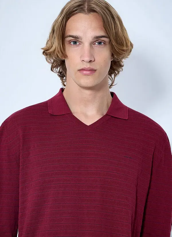 Miu Miu Striped V-neck Polo Shirt