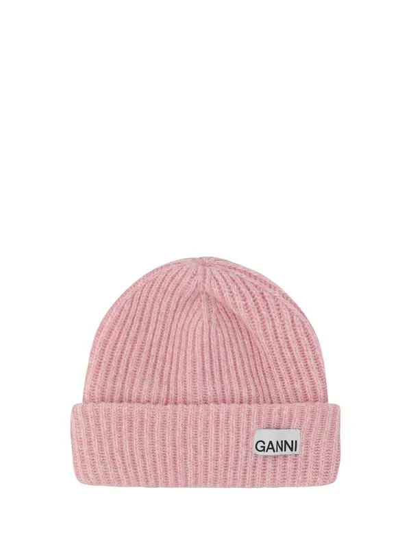 GANNI Wool Beanie Hat - Pink