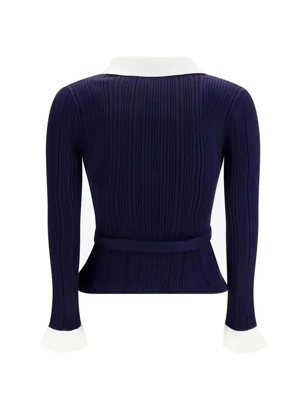 SELF-PORTRAIT Ribbed Cardigan - Blue