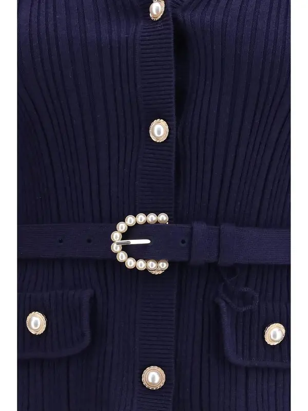 SELF-PORTRAIT Ribbed Cardigan - Blue