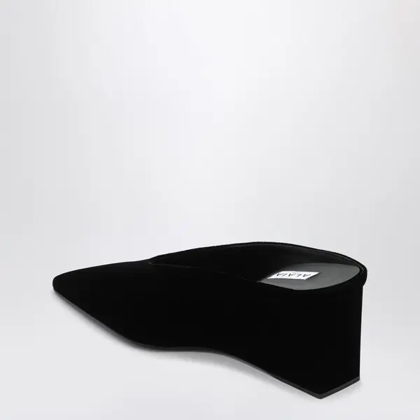 Alaïa Velvet Cube-heeled Mule - Black