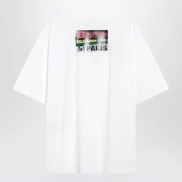 Balenciaga Bumper Stickers Medium-fit Cotton T-shirt - White