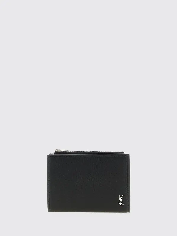 Saint Laurent Tiny Cassandre Hammered Leather Wallet - Black
