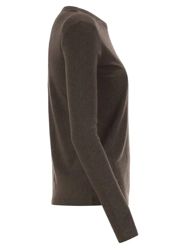 Max Mara Mxmsalmone Ribbed Lyocell And Silk T-shirt - Brown