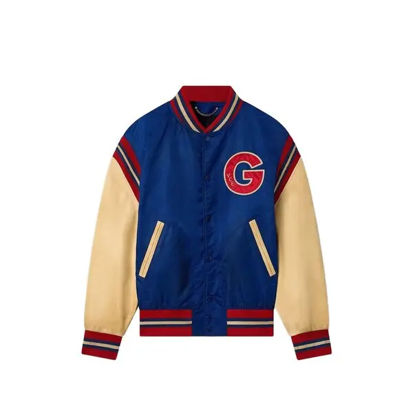 GOLDEN GOOSE Striped Leather Bomber Jacket - Blue