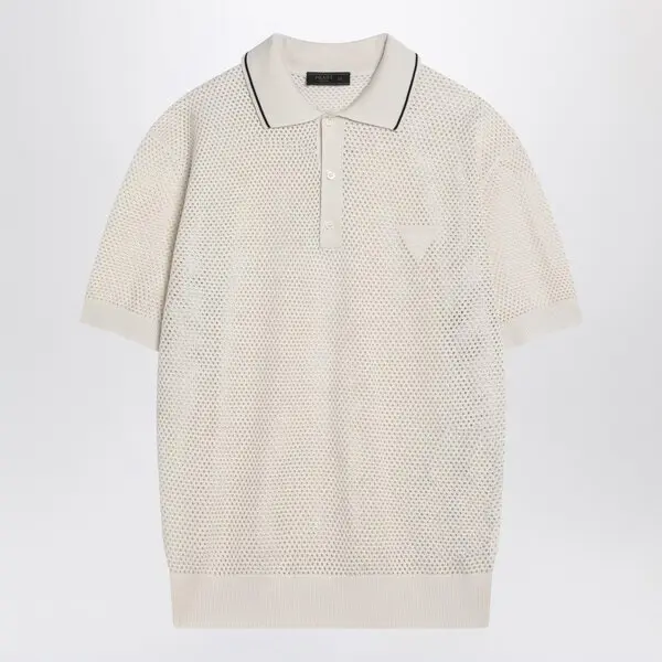 Prada Openwork Talc-coloured Polo In Cotton And Silk - White