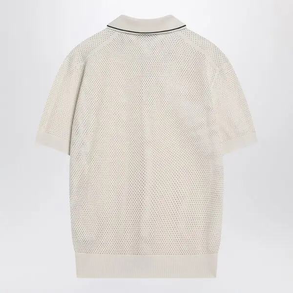 Prada Openwork Talc-coloured Polo In Cotton And Silk - White