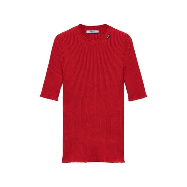 Prada Virgin Wool Ribbed Knit Jumper - Red