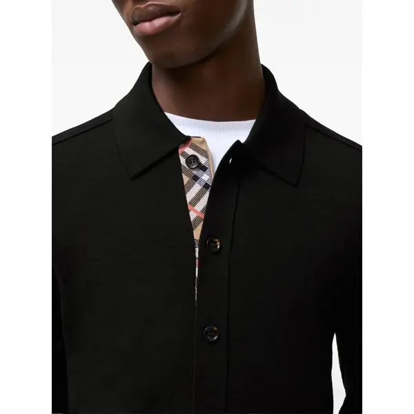 Burberry Fine-knit Wool Check Cardigan - Black
