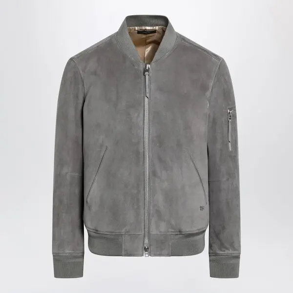 TOM FORD Titanium Suede Bomber Jacket In Lamb Leather - Gray