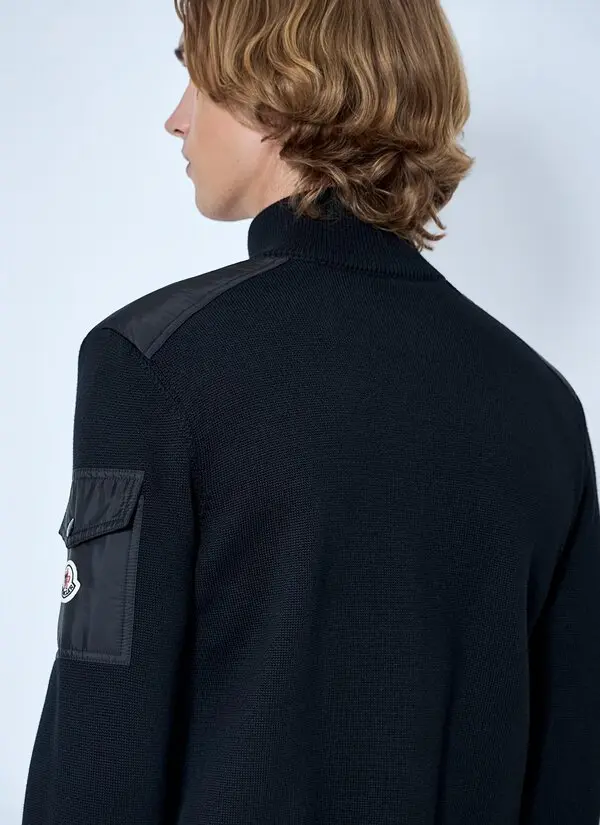 Moncler Zip-up High Neck Sweater - Black