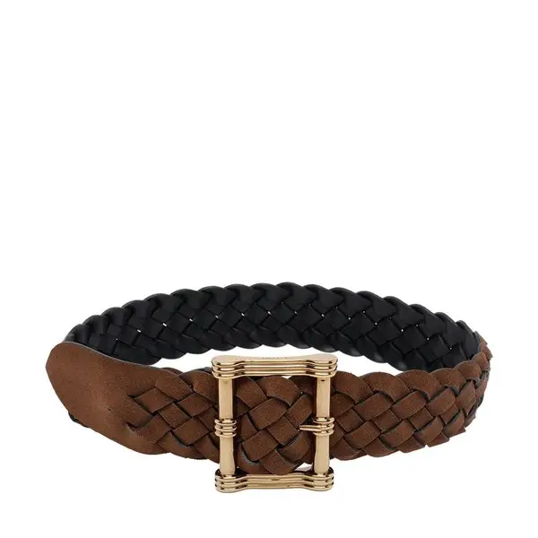 Etro Reversible Belt In Leather And Braided Suede - Brown
