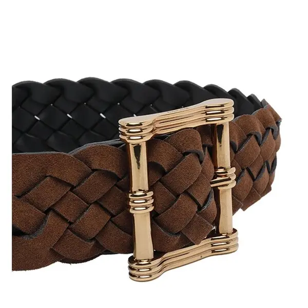 Etro Reversible Belt In Leather And Braided Suede - Brown