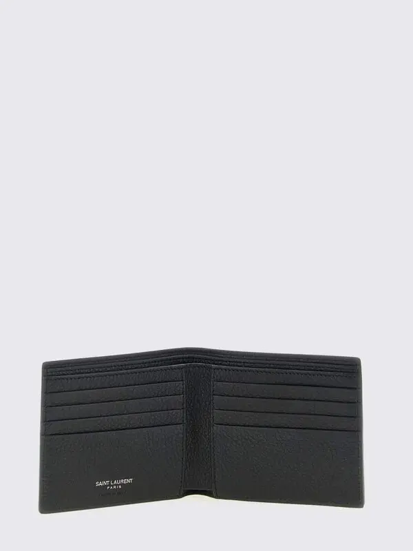 Saint Laurent Tiny Cassandre East/west Wallet In Grained Leather - Black