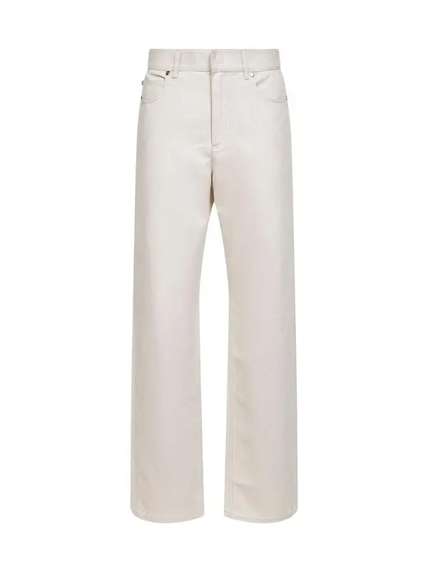 Fendi Beige Cotton Denim Straight Jeans With Ff Motif - Multicolor