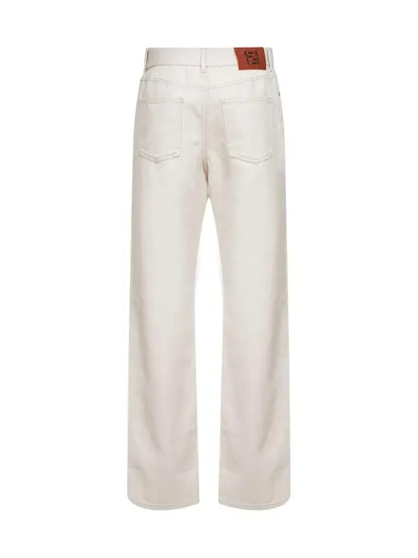 Fendi Beige Cotton Denim Straight Jeans With Ff Motif - Multicolor