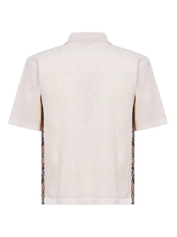 Burberry Beige Cotton Mesh Polo Shirt With Check Trims - Multicolor