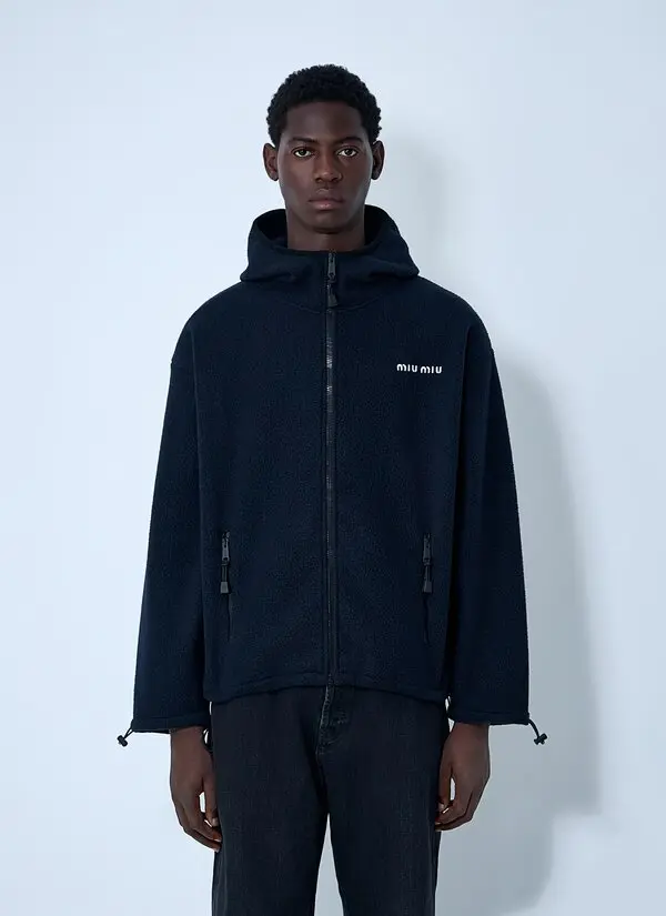 Miu Miu Hooded Logo Motif Sweatshirt - Blue