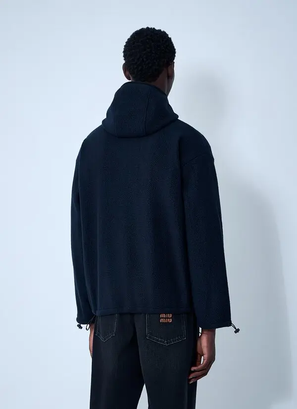 Miu Miu Cotton-fleece Hooded Logo Motif Sweatshirt - Blue