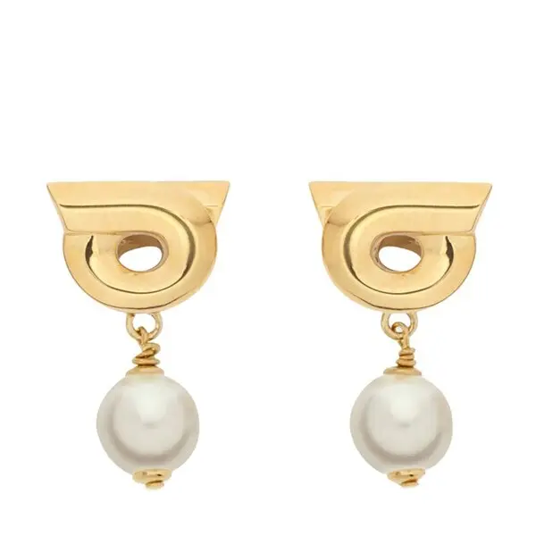 FERRAGAMO Gancini Pearl Earrings - Gold